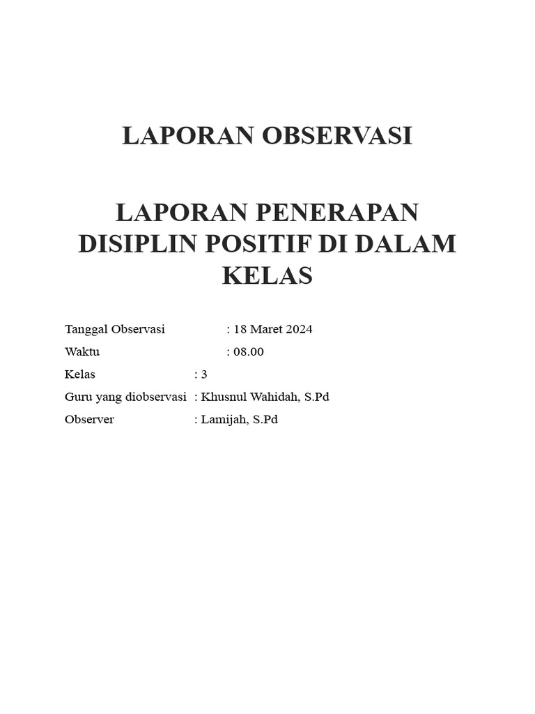 Laporan Observasi Bu Lamijah 1 | PDF