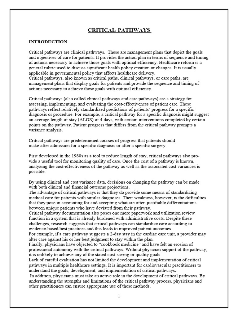 Critical Pathways and Health Care Reform | PDF | Health Care | Medical ...