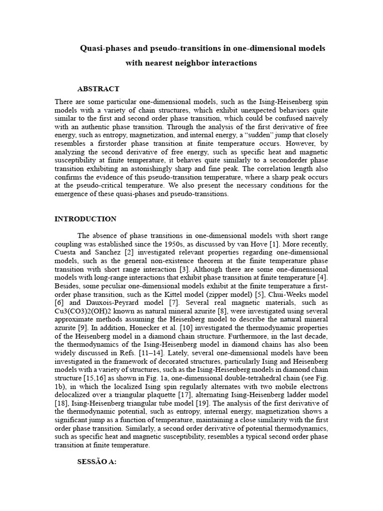 EDITADO - 2018 - Quasi-Phases and Pseudo-Transiti Ons in One-Dimensional Models With Nearest ...