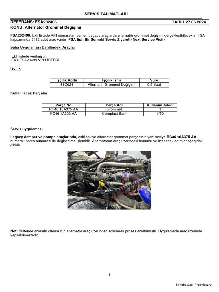 FSA202406-H476 Legacy Araçlarda Alternator Grommet Değişimi | PDF