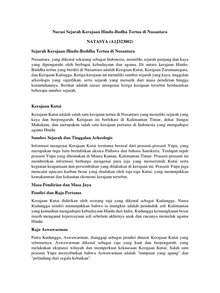 Narasi Sejarah Kerajaan Hindu Pernaikan Tugas | PDF