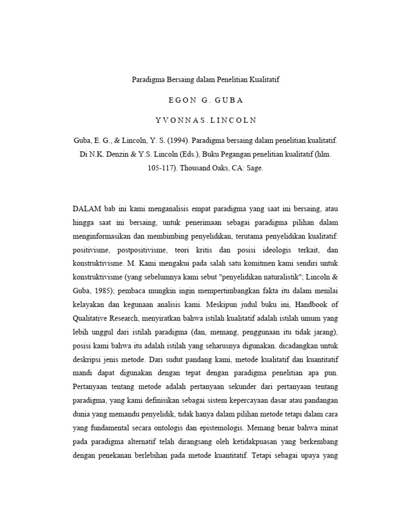 Paradigma Penelitian Kualitatif Guba & Lincoln | PDF