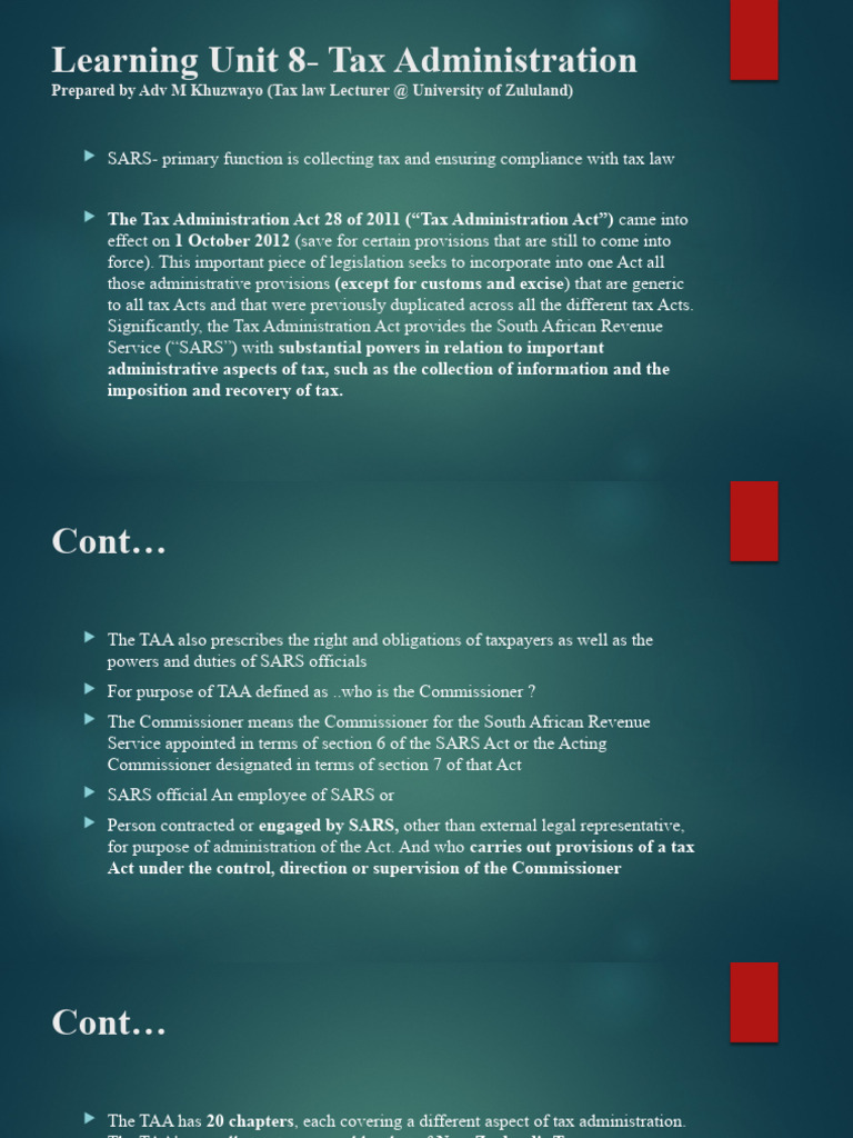 Learning Unit 8 - Tax Administration | PDF | Search Warrant | Taxes