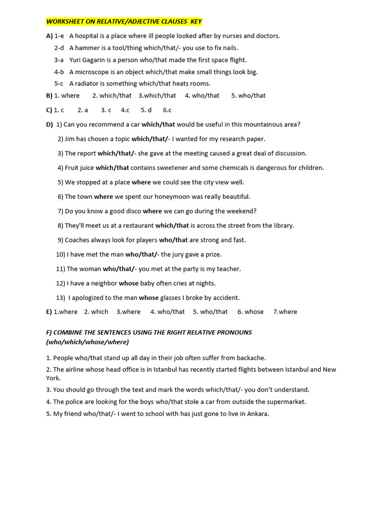 WORKSHEET RELATIVES Key | PDF