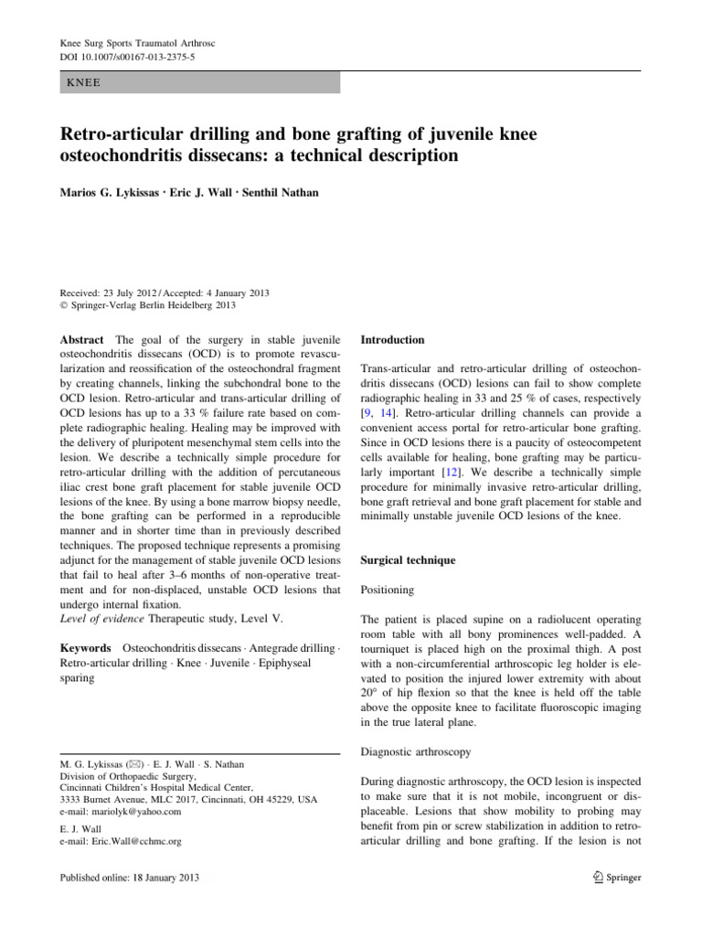 Retro-Articular Drilling for Knee OCD | PDF | Musculoskeletal System ...