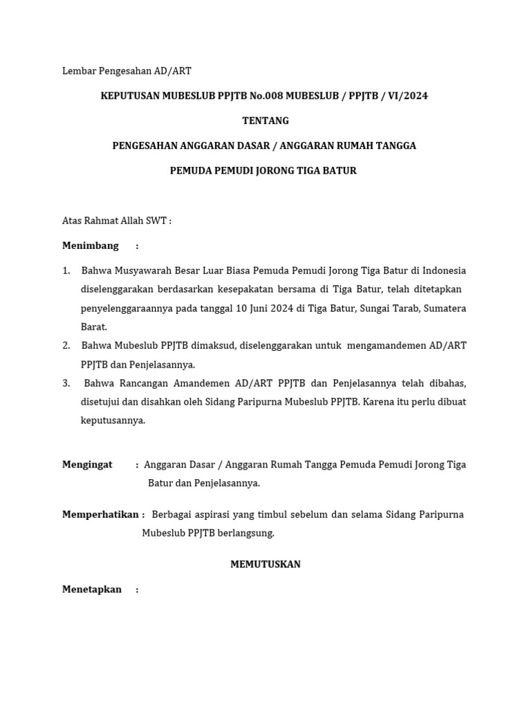 Lembar Pengesahan AD ART | PDF