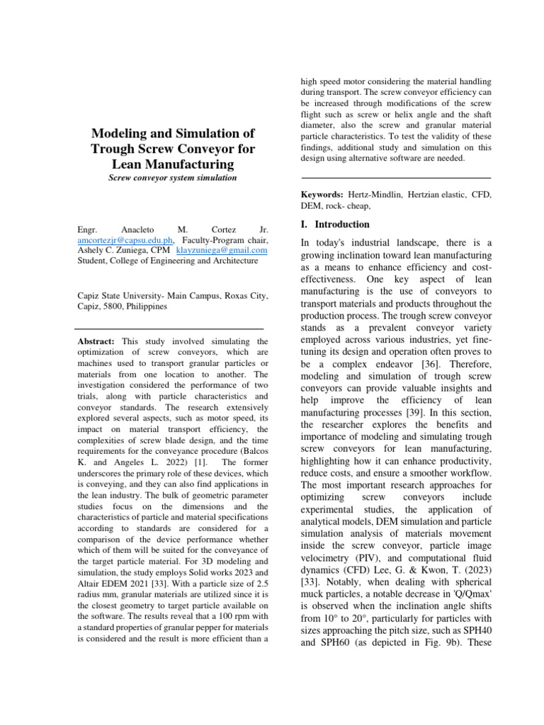 1.0 Modeling and Simulation of Trough Screw Conveyor For Lean ...