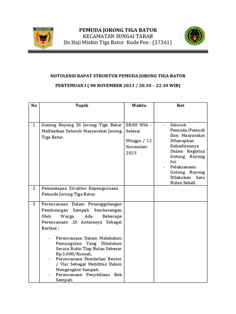 Notulensi Rapat I 8 Nov 2023 | PDF