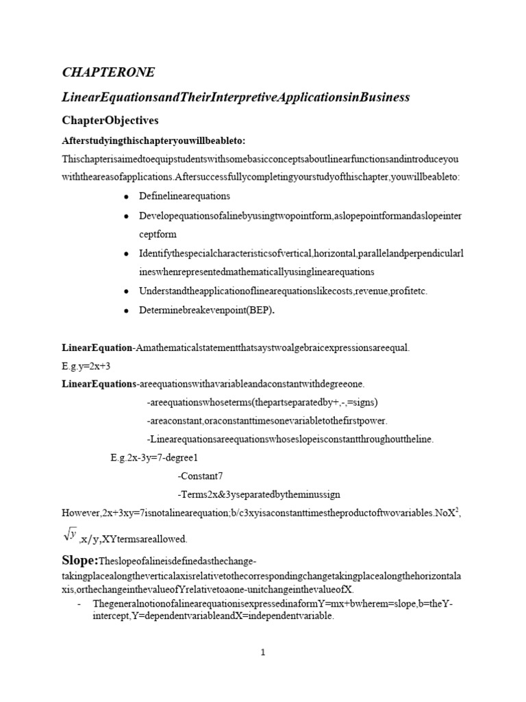 Linear Equations in Business Applications | PDF