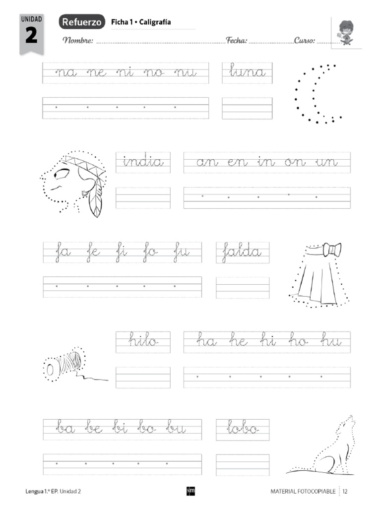 1º Primaria Ficha Caligrafía | PDF