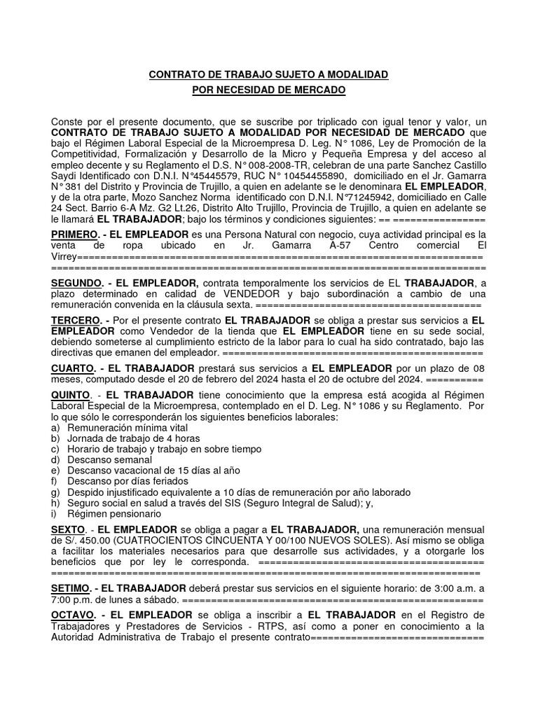 Contrato de Trabajo Oficial | PDF | Derecho laboral | Salario Contrato de Trabajo Oficial | PDF | Derecho laboral | Salario