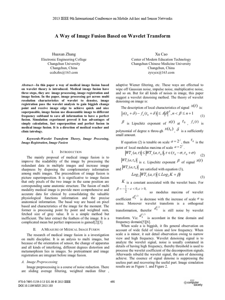 A Way of Image Fusion Based On Wavelet Transform: Huaxun Zhang Xu Cao | PDF | Wavelet | Signal ...