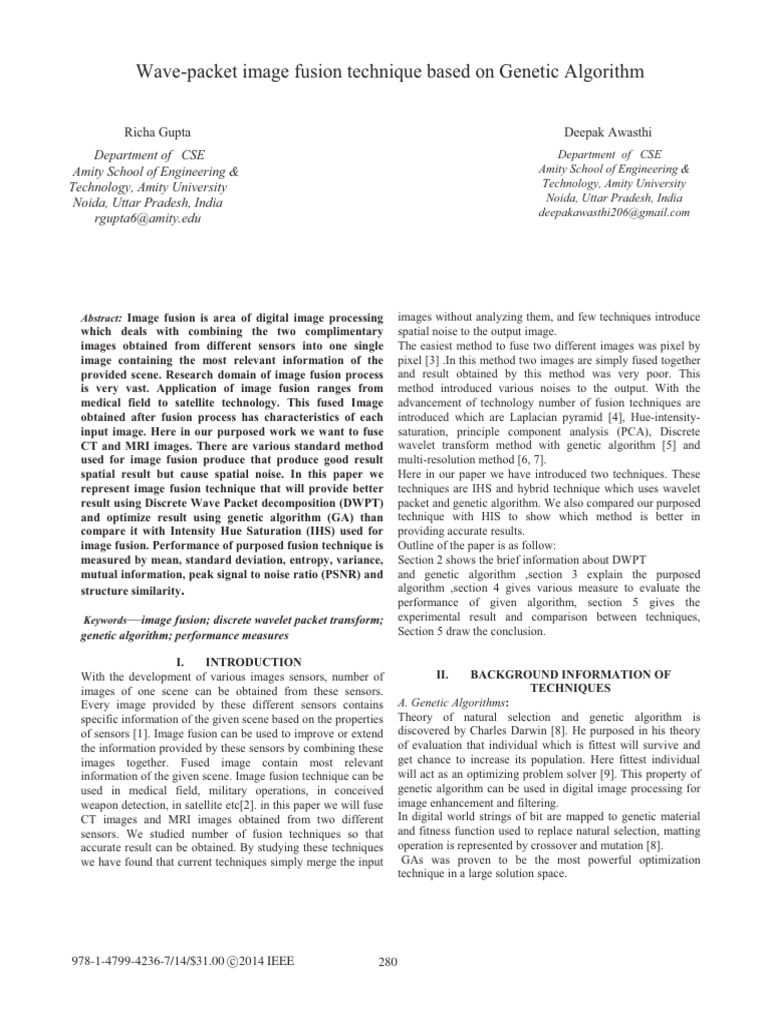 Wave-Packet Image Fusion Technique Based On Genetic Algorithm | PDF | Applied Mathematics