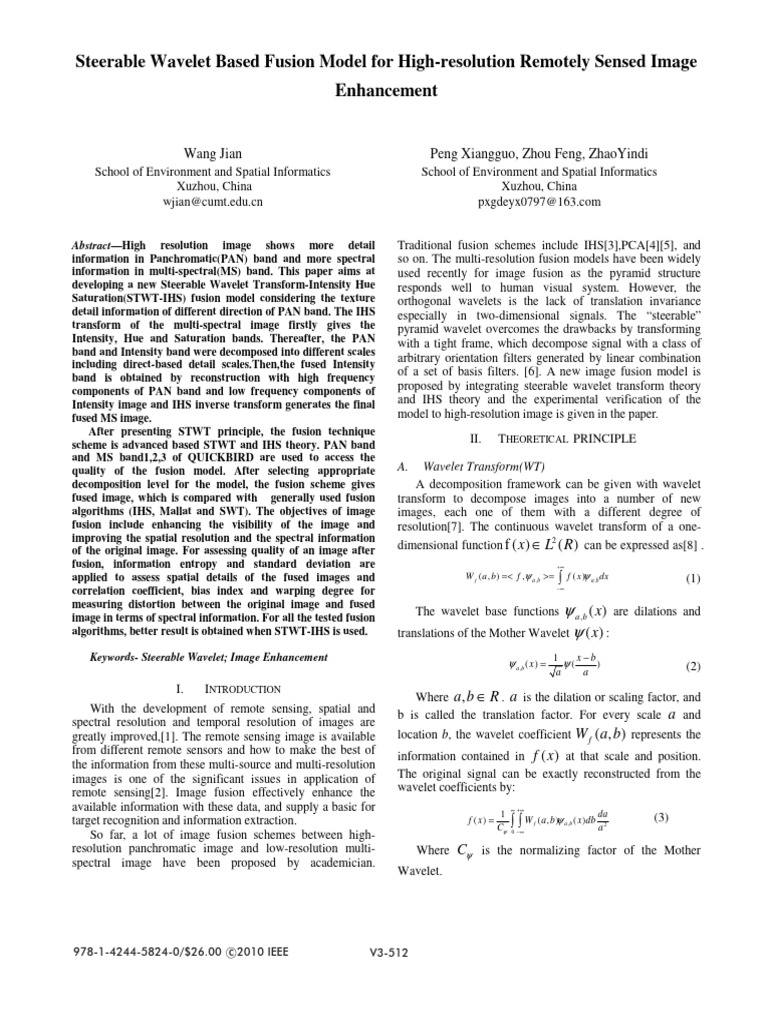 Steerable Wavelet Based Fusion Model For High-Resolution Remotely Sensed Image Enhancement | PDF ...
