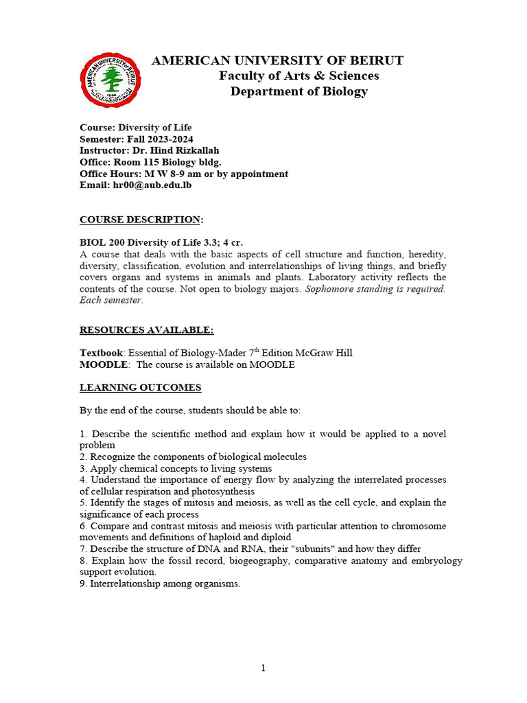 Biol 200 Spring 2023-2024 | PDF | Biology | Cell (Biology)