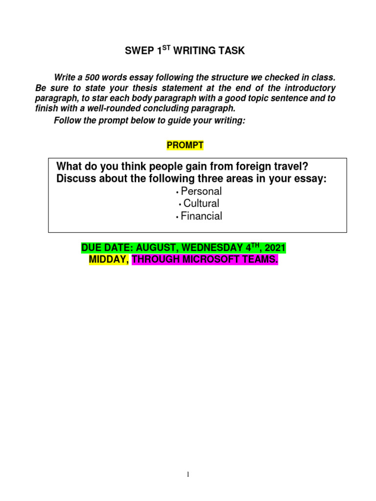 SWEP First Writing Task | PDF