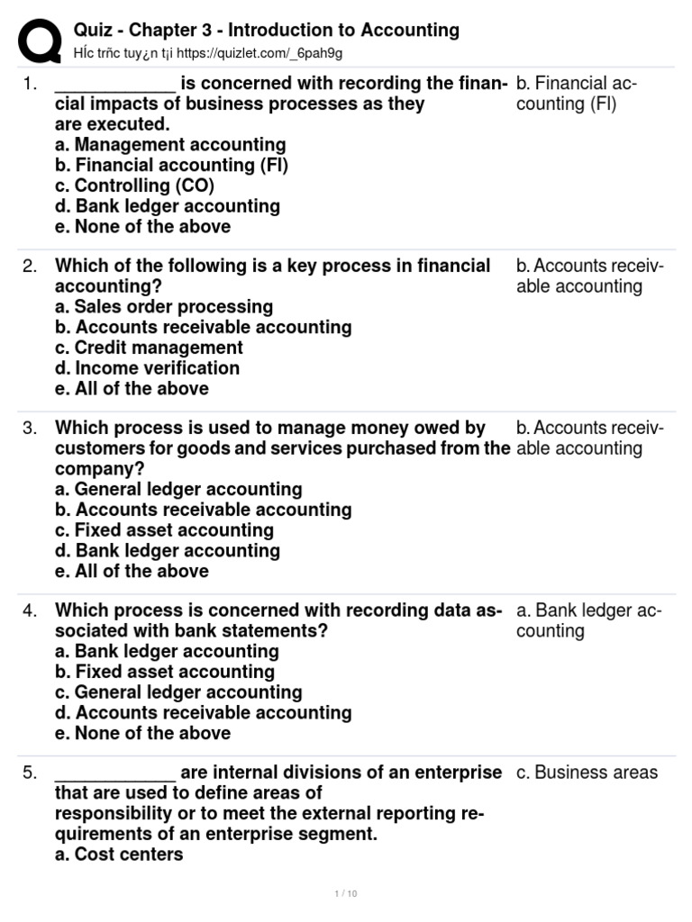 Quiz - Chapter 3 - Introduction To Accounting | PDF | Debits And ...