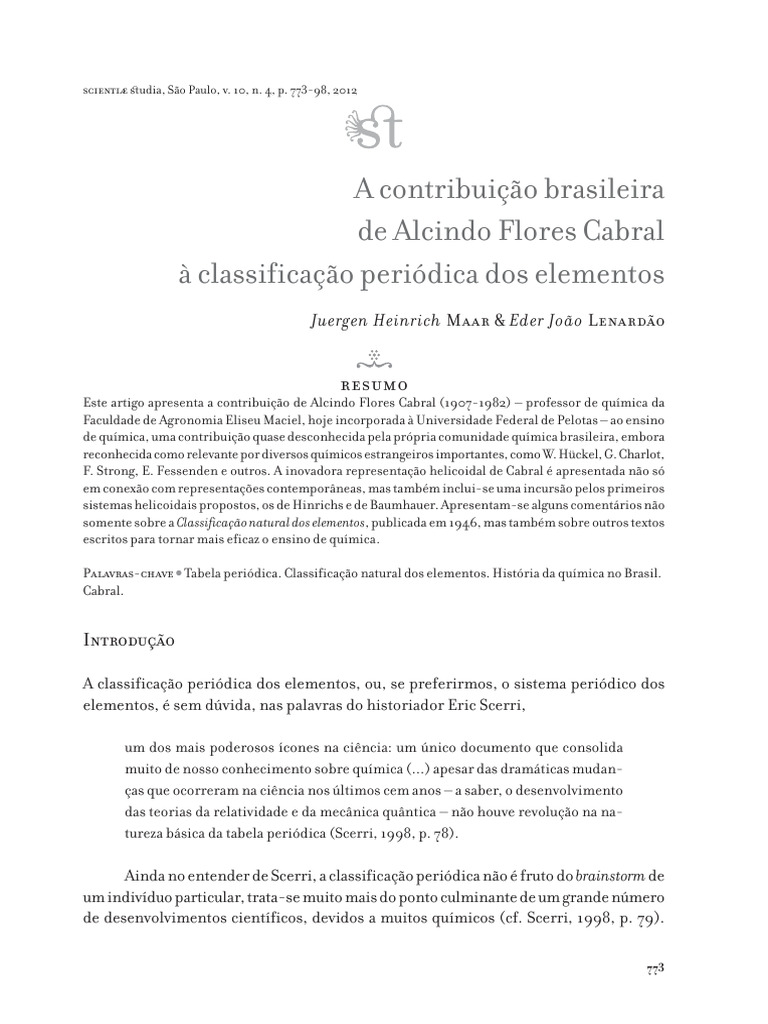 Alcindo Cabral e a Tabela Periódica Brasileira | PDF | Química | Tabela ...