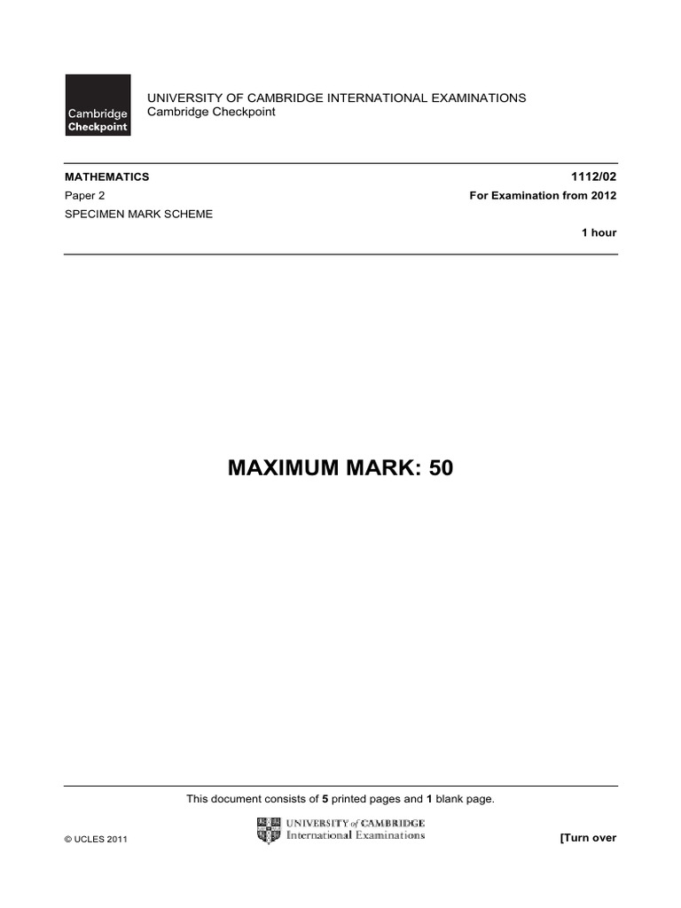 Cambridge Checkpoint Maths Mark Scheme | PDF | Mathematics