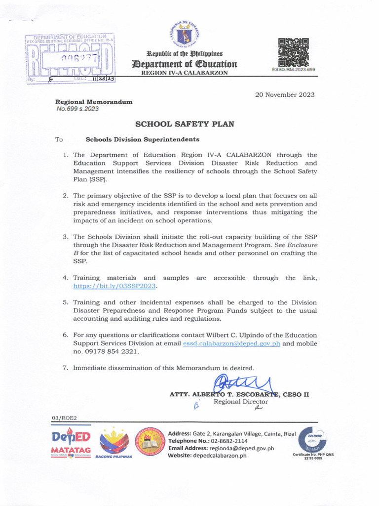 RM 699 S2023 School Safety Plan | PDF