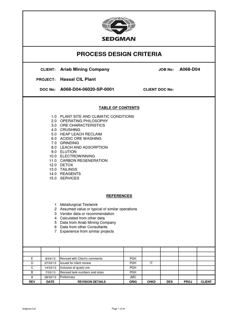 A068-D04-06020-SP-0001 - E - Design Criteria | PDF | Mill (Grinding) | Industrial Processes