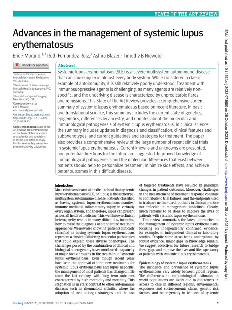 Advances in The Management of Systemic Lupus Erythematosus BMJ | PDF ...