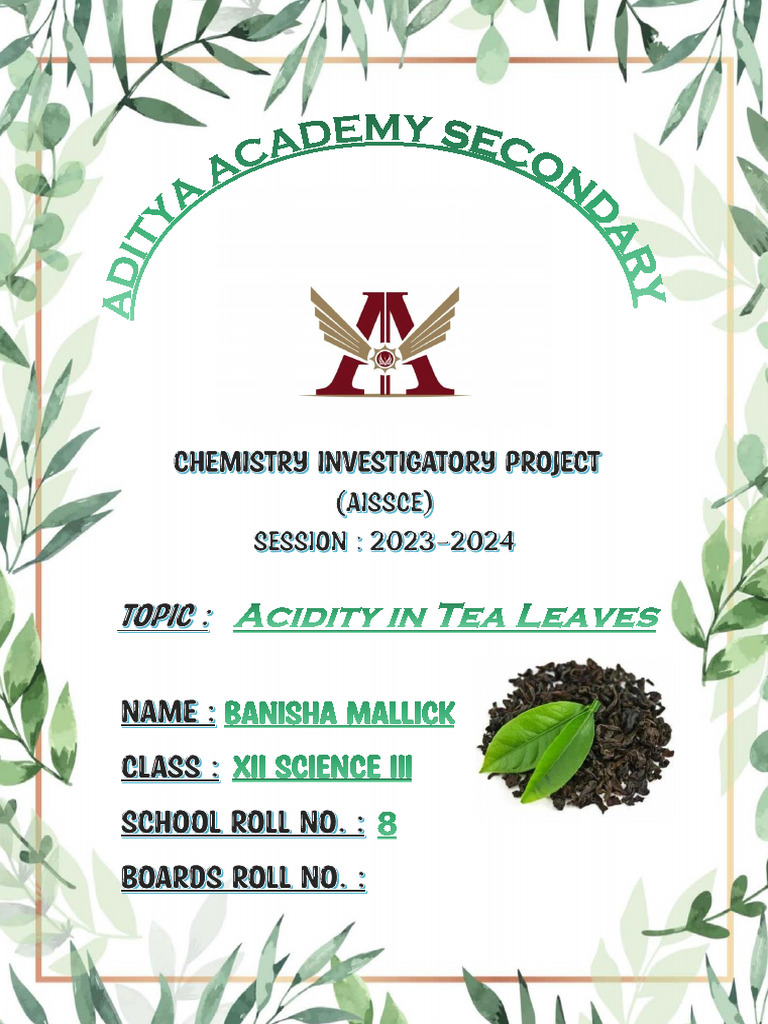 Chemistry Investigatory Project Acidity in TEA Leavess | PDF | Tea | Acid