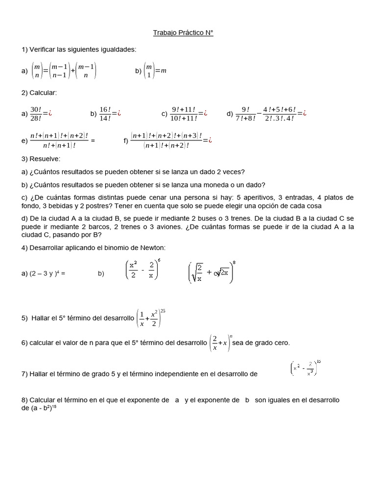 TP de Numero Fact y Binom de New | PDF | Matemáticas | Álgebra
