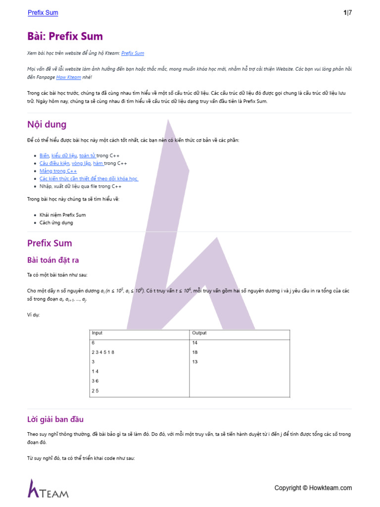 HOWKTEAM - VN - Prefix Sum | PDF