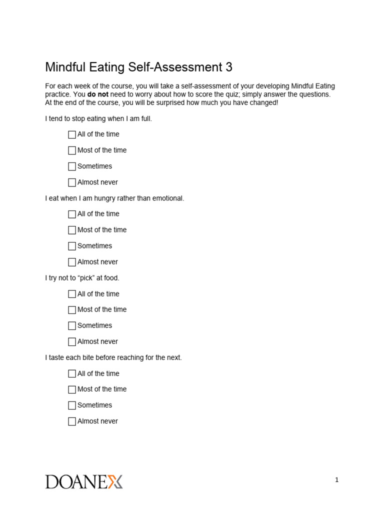 Mindful Eating Self-Assessment 3 | PDF