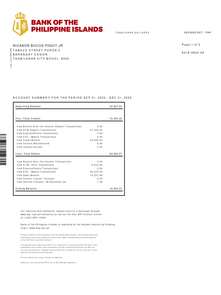 Bank Statements Bpi | PDF | Banks | Credit Card