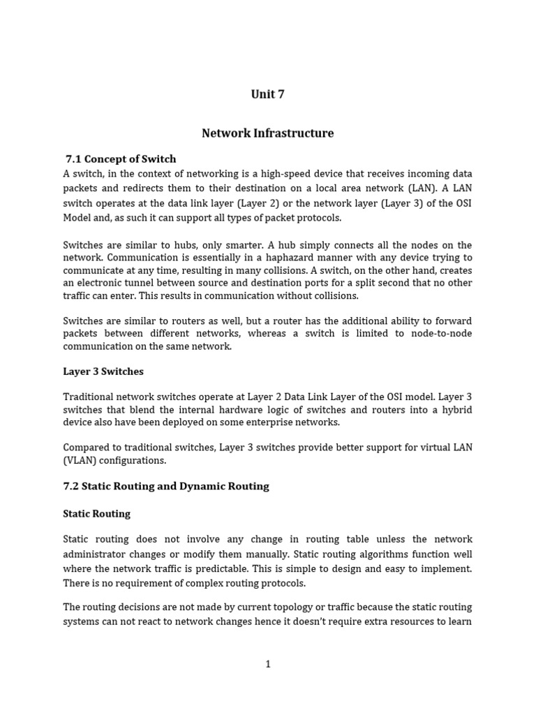 Unit 7 Network Infrastructure | PDF | Routing | Computer Network