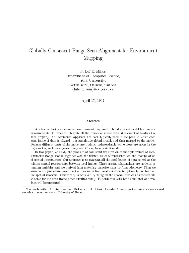 1997 Globally Consistent Range Scan Alignment For Environment Mapping