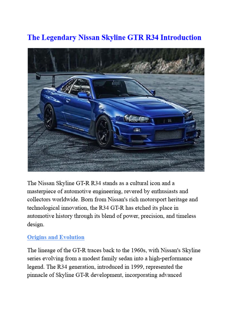 The Legendary Nissan Skyline GTR R34 Introduction | PDF | Automotive Technologies | Coupes