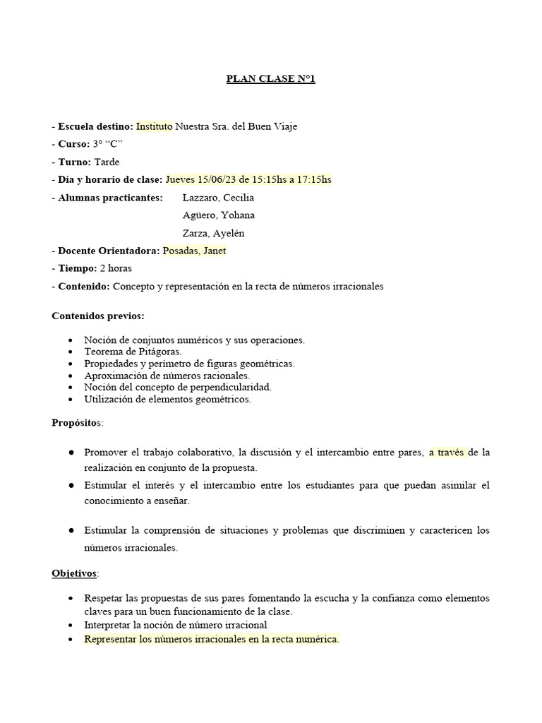 PLAN N°1 IRRACIONALES - Corrección 1 | PDF | Números | Número racional