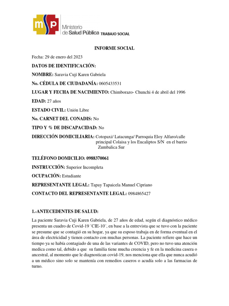 Informe Social de Una Persona Con Covid 19 | PDF | Trabajo Social