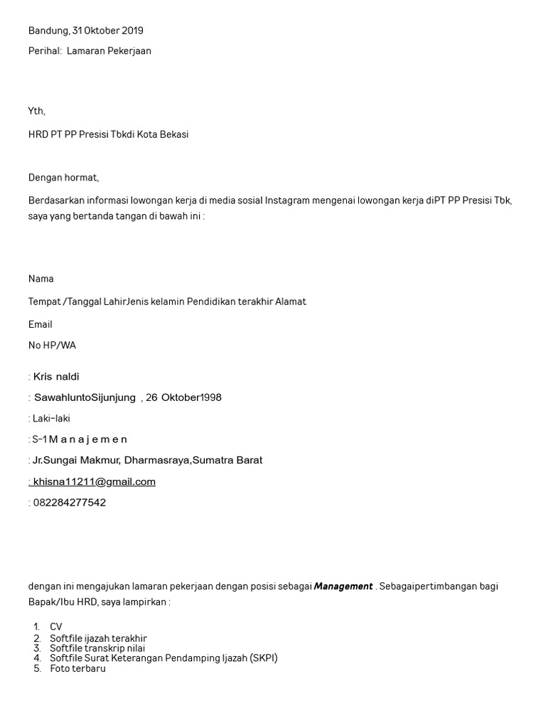 Lamaran PT PP Presisi TBK - Docx - 20231120 - 132255 - 0000 | PDF