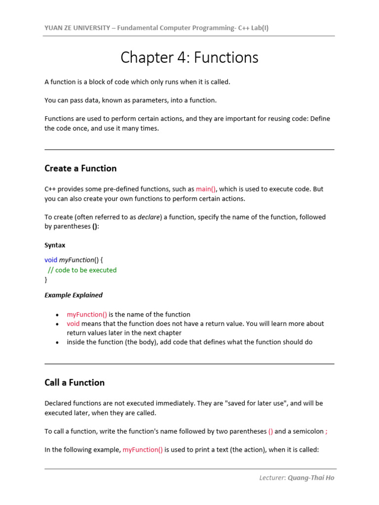 Chapter 4 - Functions | PDF | C++ | Software Engineering