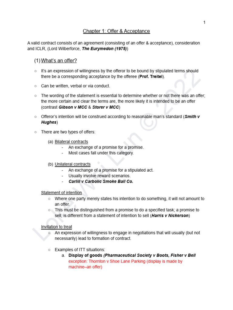 Contract Law: Offer and Acceptance Explained | PDF | Offer And ...