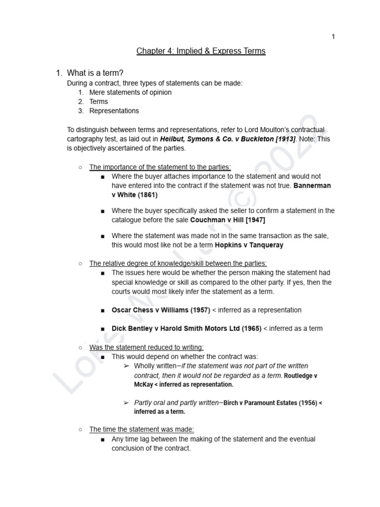 Chapter 4 - Implied - Express Terms | PDF | Contractual Term ... Chapter 4 - Implied - Express Terms | PDF | Contractual Term ...