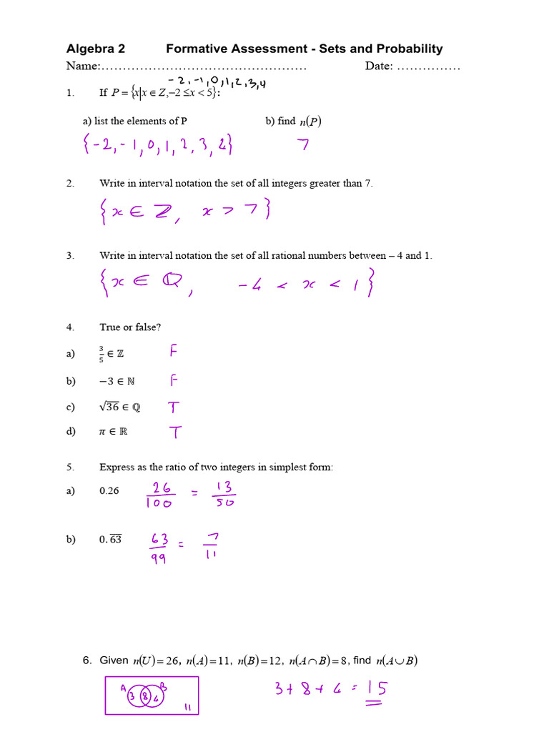 Alg2 - Sets & Probability - FA 0323 Gr11 Worked Solutions | PDF