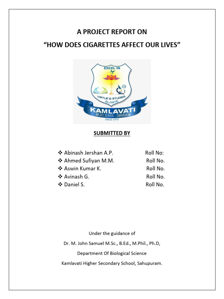 Project Report On Cigarette | PDF | Cigarette | Smoking