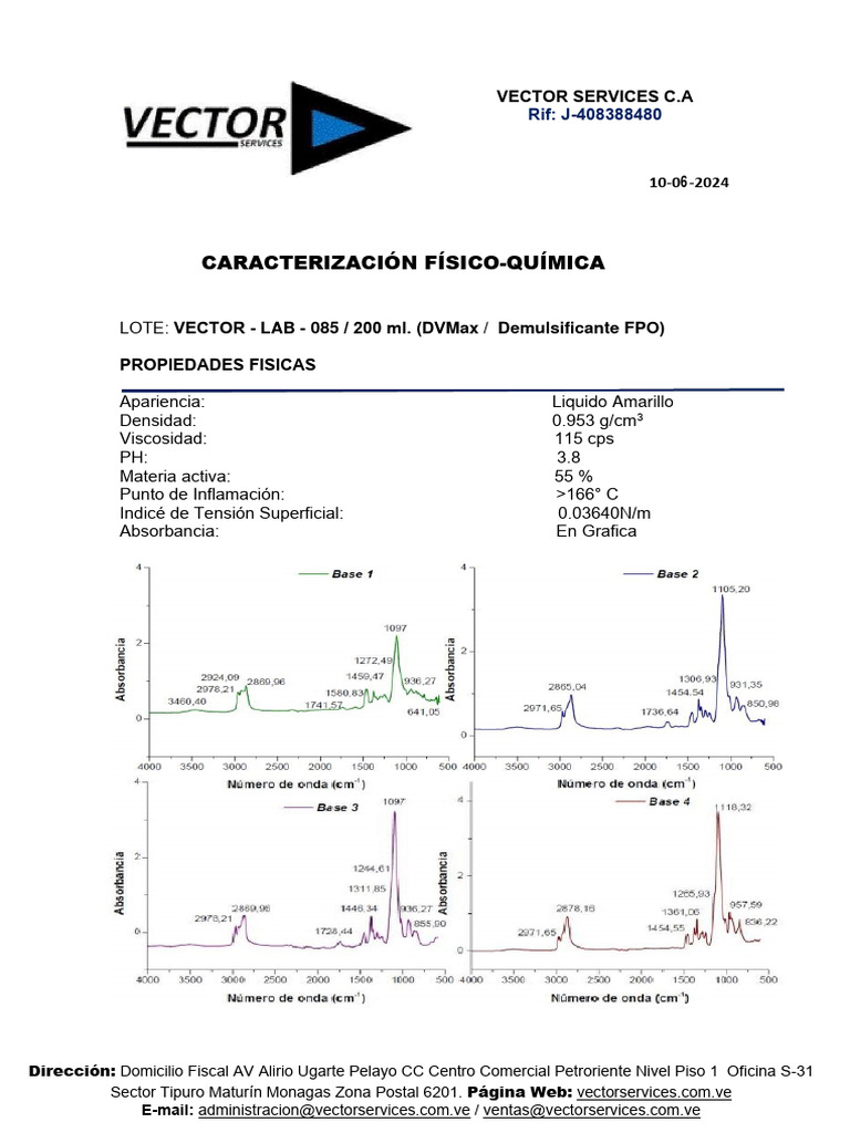 CARACTERIZACION FISICO QUIMICA VECTOR LOTE Lab 200 CC DVMax 10062024 | PDF