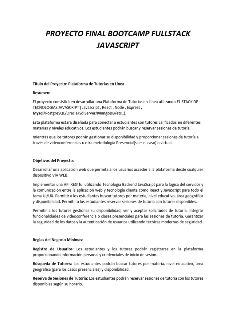 Proyecto Final Bootcamp Fullstack Javascript | PDF | Script Java | Videotelefonía
