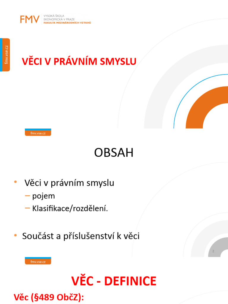 Prednasky Veci, Definice, Klasifikace, Soucast A Prislusenstvi 2023 | PDF