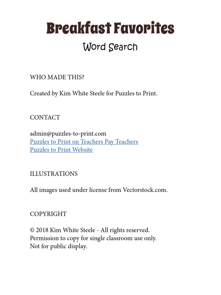 Breakfast Word Search | PDF | Word Search | Business Law