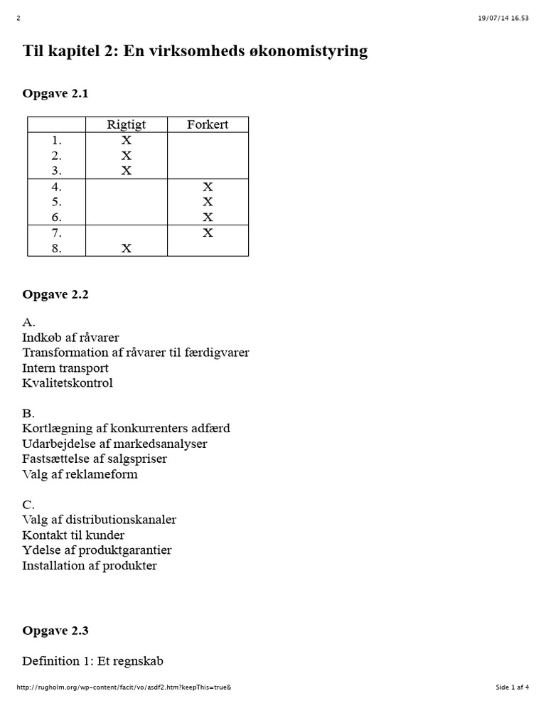 Opgaver Til Kap 2 en Virksomhedens Økonomistyring | PDF