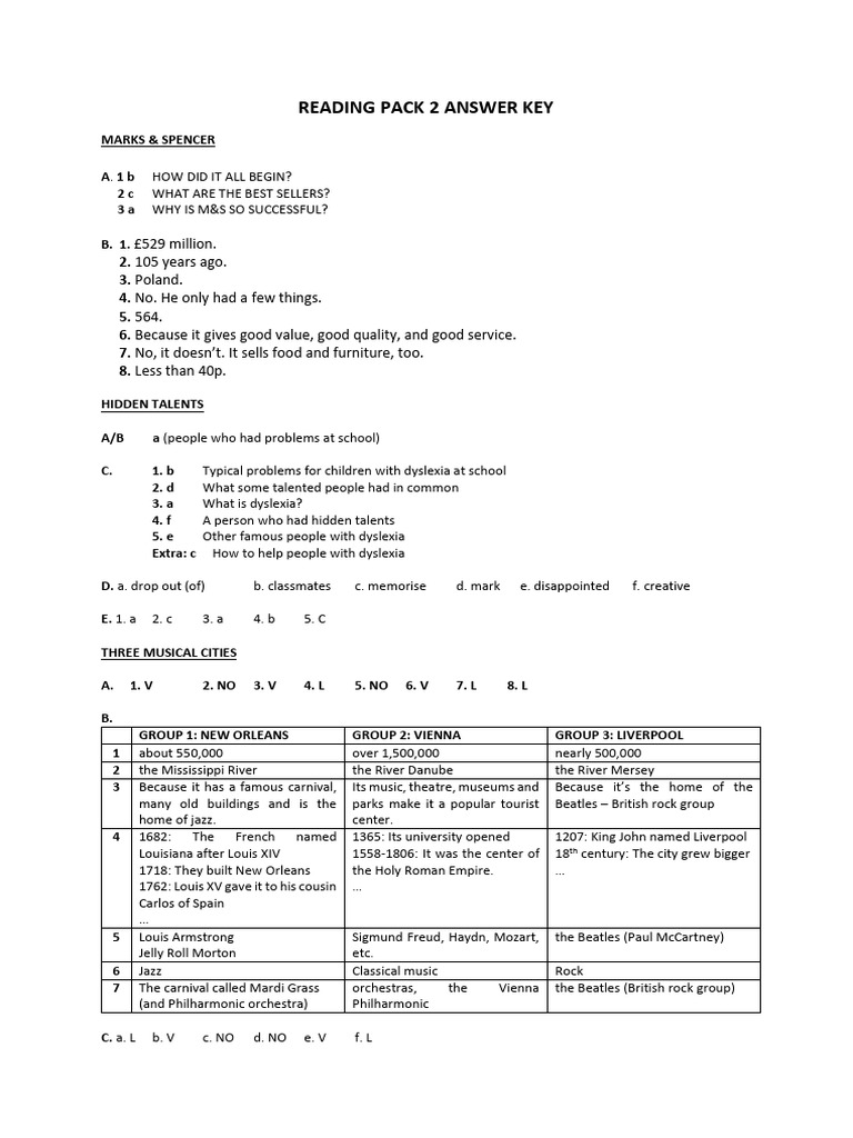 READING PACK 2 ANSWER KEY (Module 3-Preint) | PDF READING PACK 2 ANSWER KEY (Module 3-Preint) | PDF