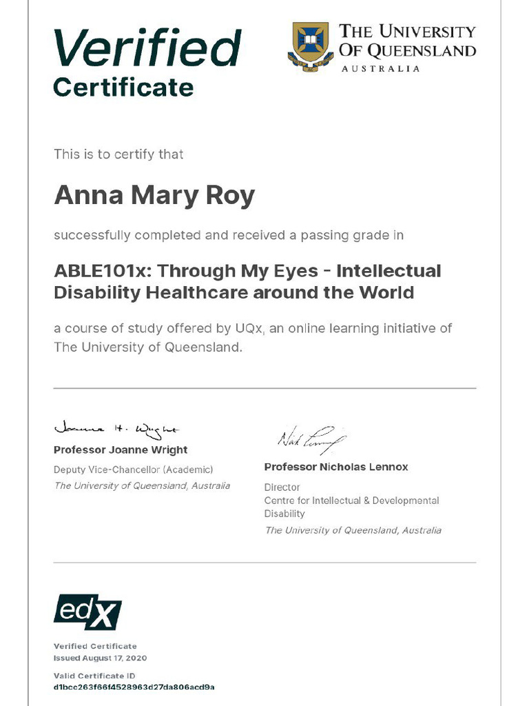 University of Queensland Certificate | PDF