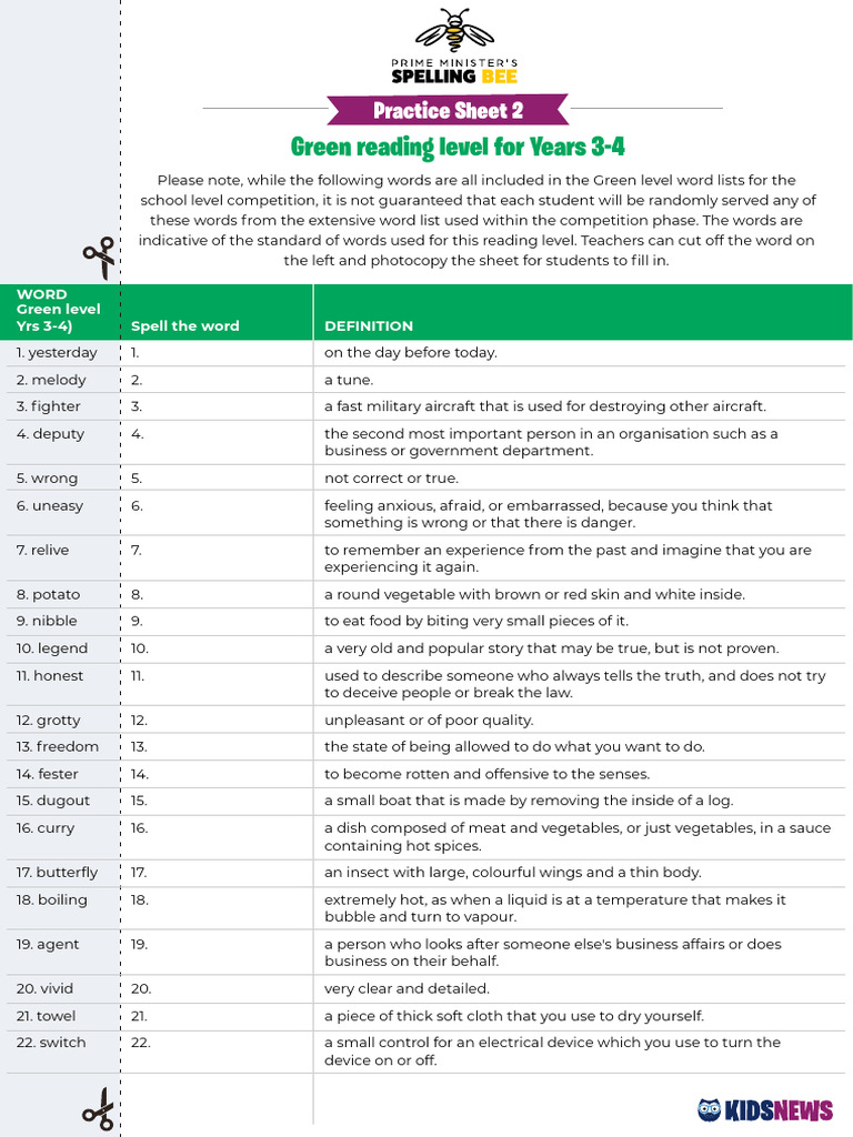 PRACTICE SHEET 2 Green Level 2023 | PDF